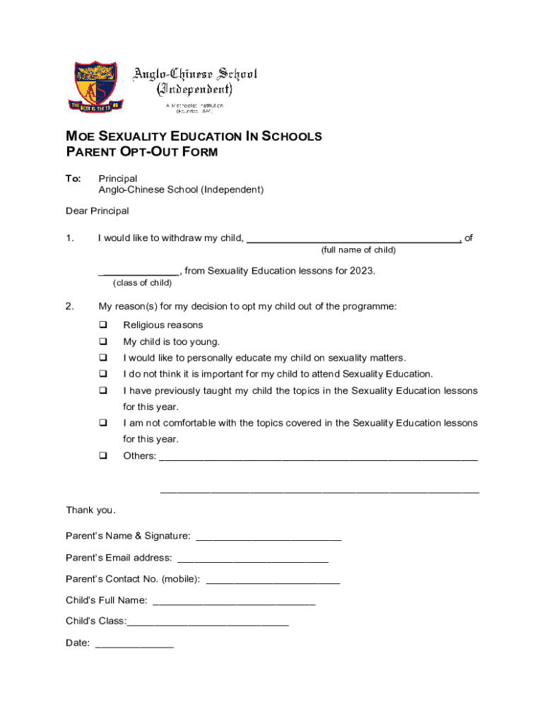 Fillable Online PARENT OPT-OUT FORM Fax Email Print - pdfFiller
