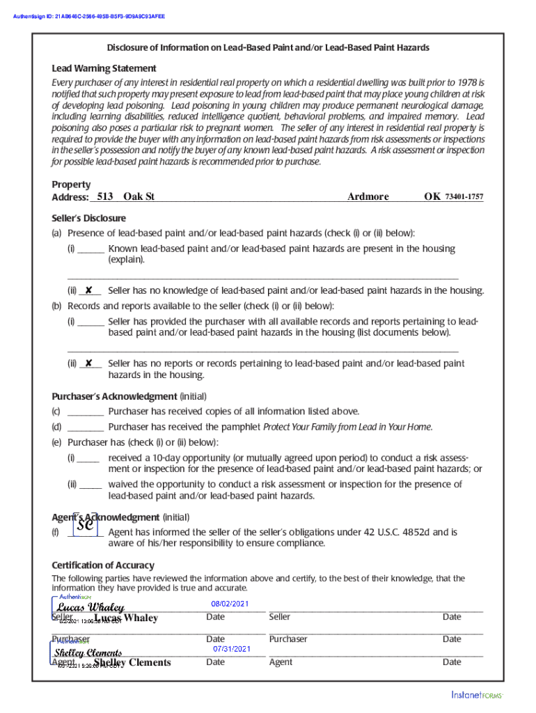 Fillable Online Lead Disclosure Information - Fill and Sign Printable ...