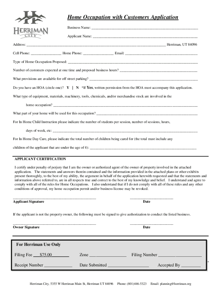 Fillable Online Home occupation class 1 application - The City of ...