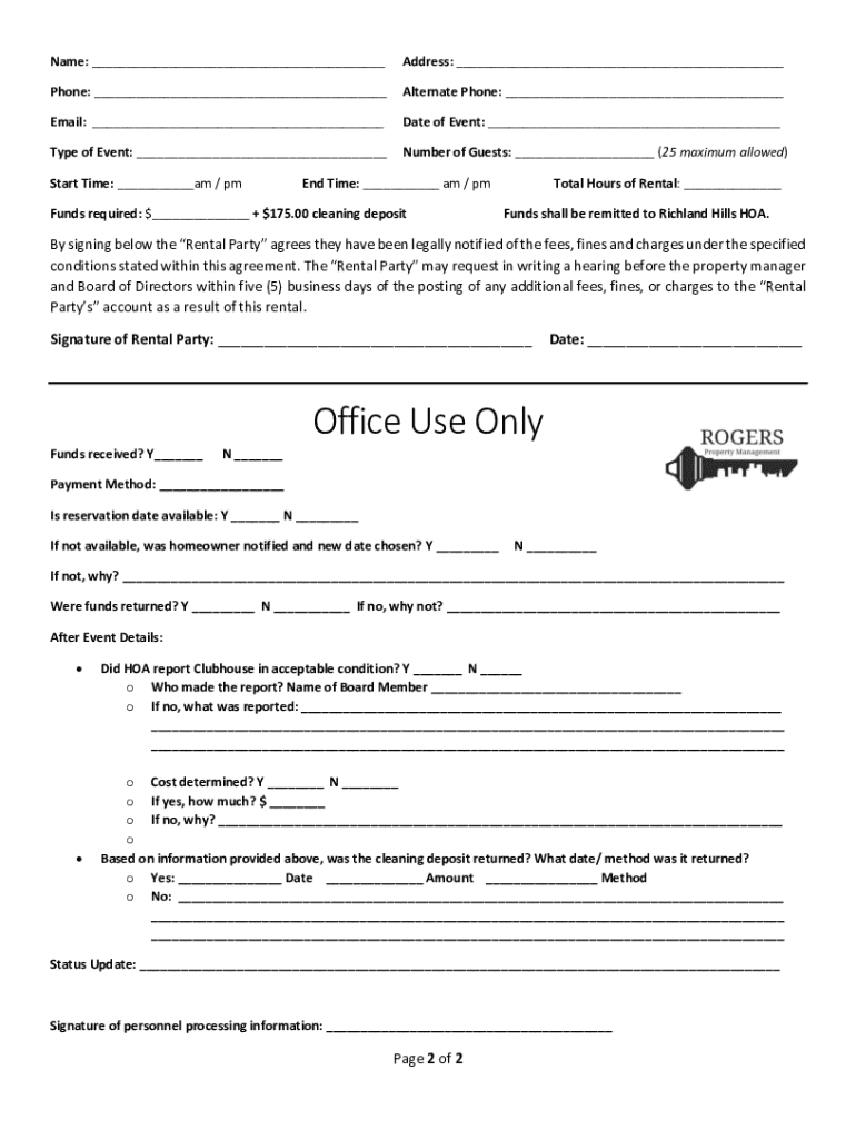 Fillable Online Clubhouse Rental Rules and Agreement - Green Level ...