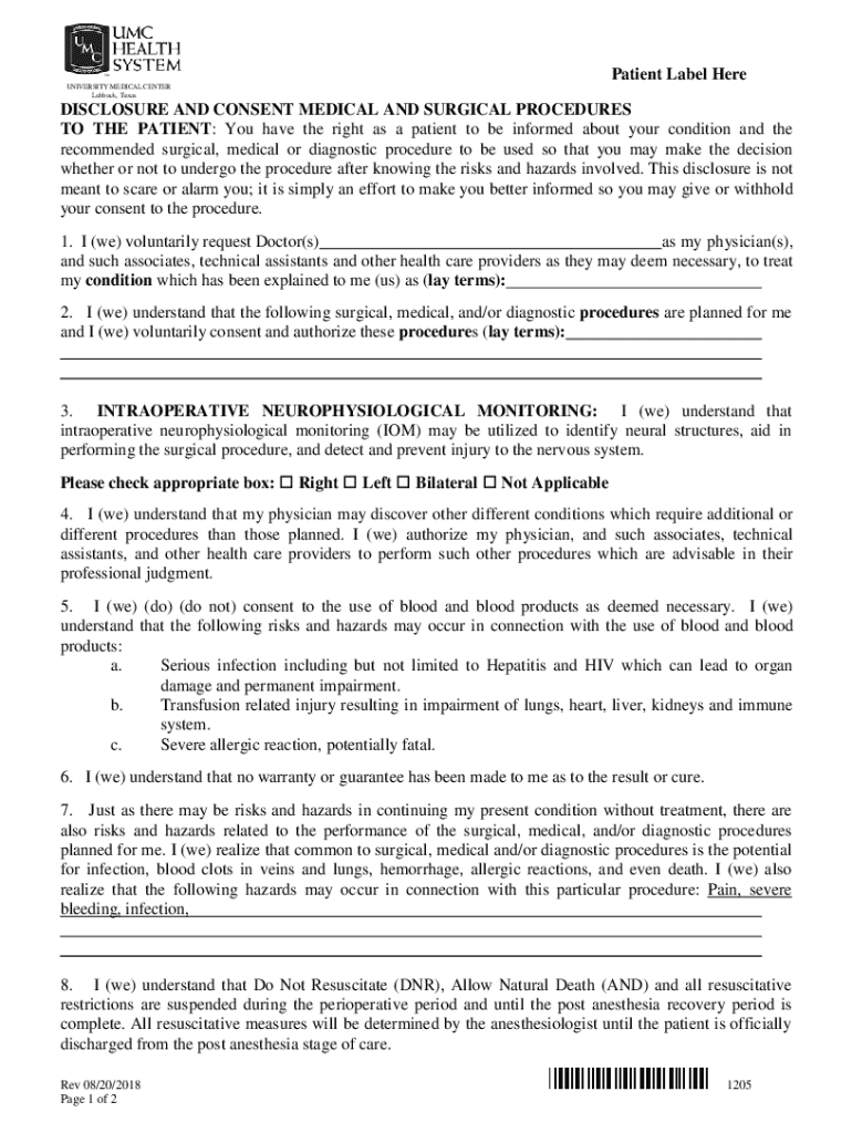 Fillable Online DISCLOSURE AND CONSENTMEDICAL AND SURGICAL ... Fax Email Print - pdfFiller
