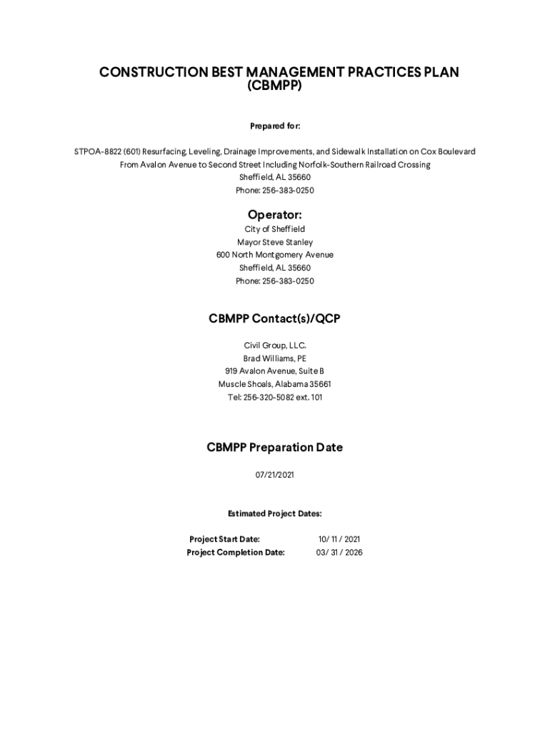 Fillable Online Construction Best Management Practices Plan - City of ...