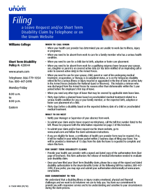 Fillable Online hr williams Unum short term disability claim form pdf ...