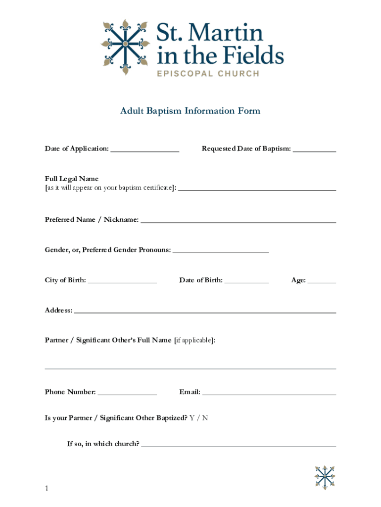 Fillable Online Adult Baptism Information Sheet - AWS Fax Email Print ...