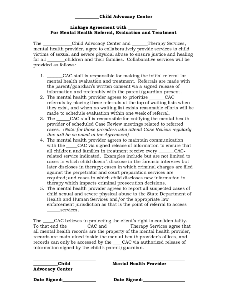 Fillable Online In-house CAC Mental Health Services Versus a Linkage ...