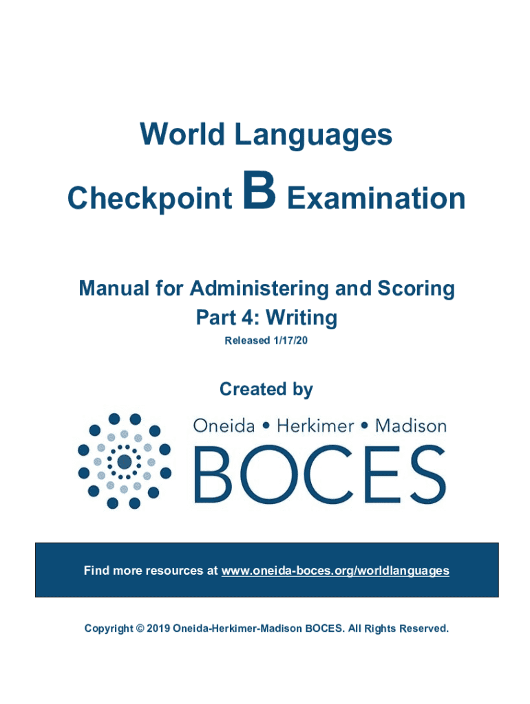 Fillable Online World Languages Checkpoint B Examination Student Score ...