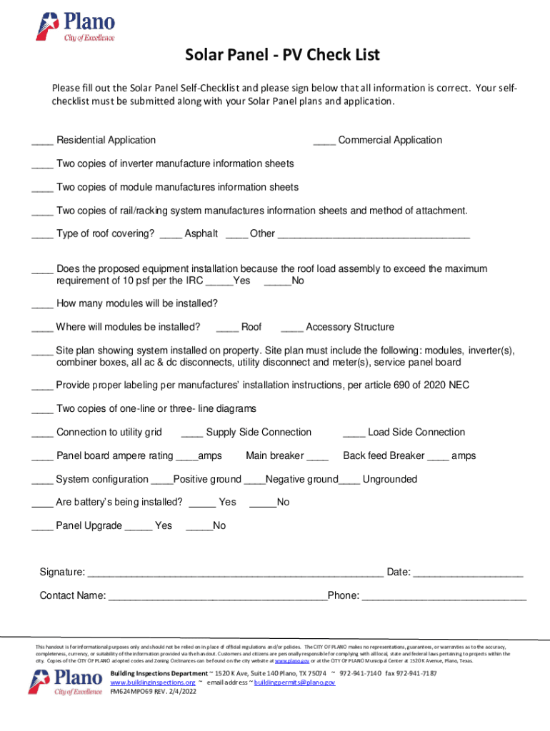 Fillable Online Solar Panel (PV) Guidelines Inspections Department 825 ...