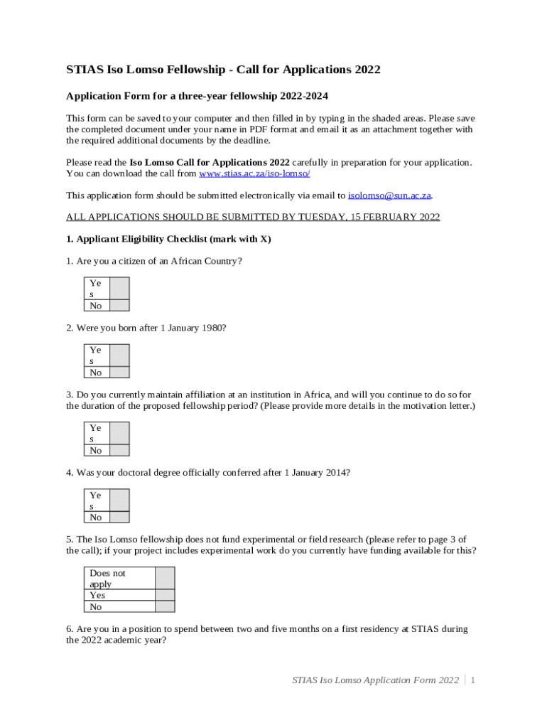 Iso Lomso Postdoctoral Fellowship for Africans - Al-Fanar Media Doc Template | pdfFiller