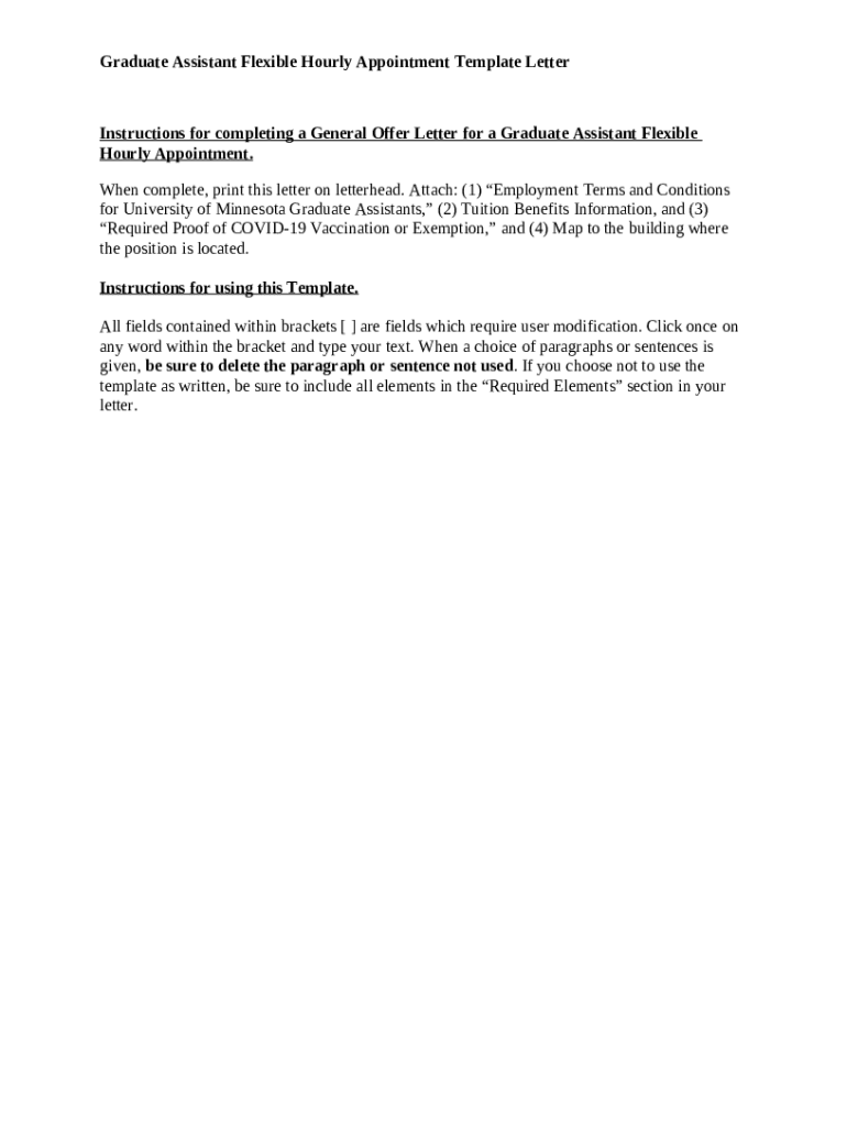 General Offer LetterGraduate Assistant Flexible Hourly Appointment Doc Template | pdfFiller