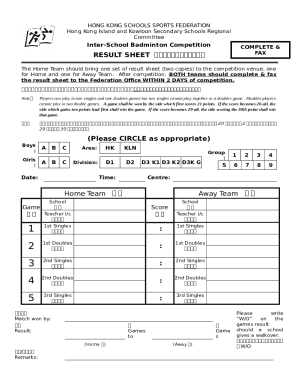 RESULT SHEET- hkssf Doc Template | pdfFiller