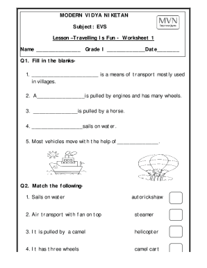 Fillable Online EVS Lesson Travelling Is Fun - Worksheet 1 Name Fax ...