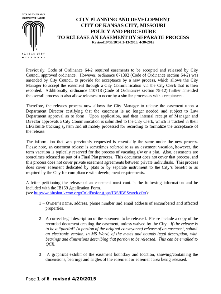 request for release of easement review - Open Data KC Doc Template | pdfFiller