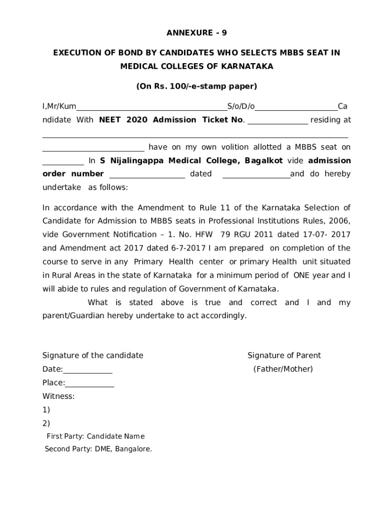 Execution of bond by Candidates who select MBBS seats in ... Doc ...