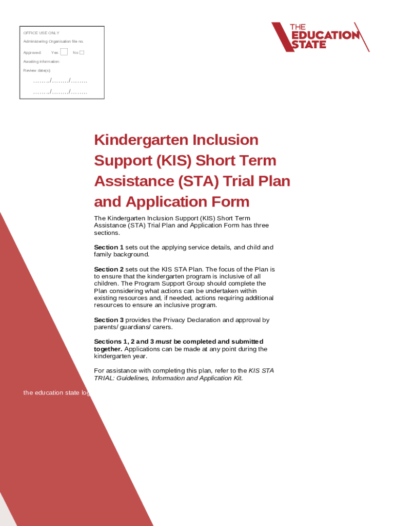 Kindergarten Inclusion Support (KIS) Short Term Assistance (STA) Trial ...