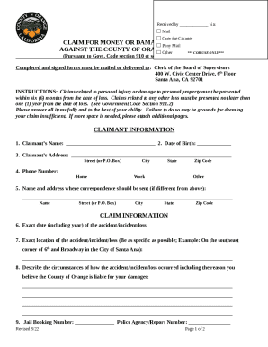 Government Claim s - Orange County Superior Court Doc Template | pdfFiller