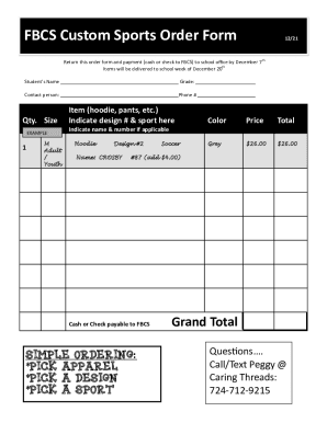 Fillable Online FBCS Custom Sports Order Form 12/21 Fax Email Print - pdfFiller