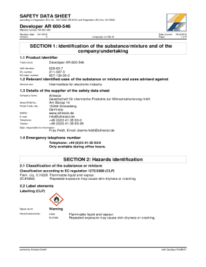 Fillable Online SAFETY DATA SHEET Developer AR 300-26 SECTION 1 Fax Email Print - pdfFiller