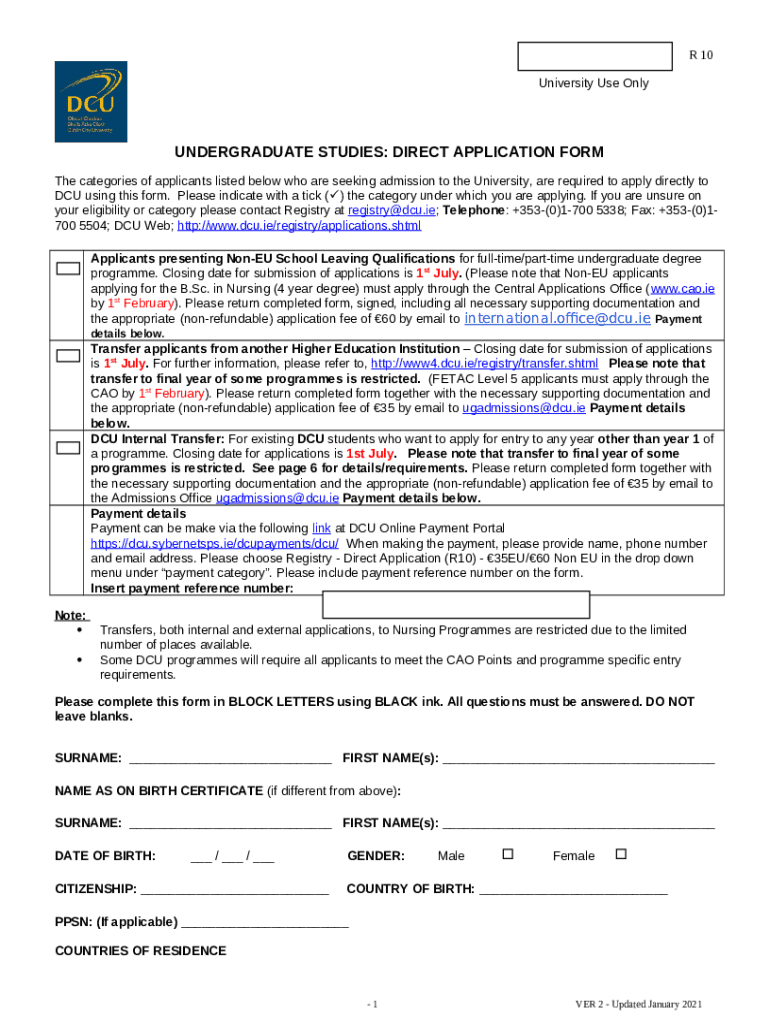 undergraduate studies: direct application Doc Template | pdfFiller