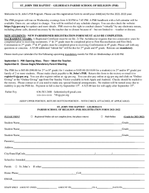 Fillable Online St. John the Baptist PSR Registration Form Religion Fax ...