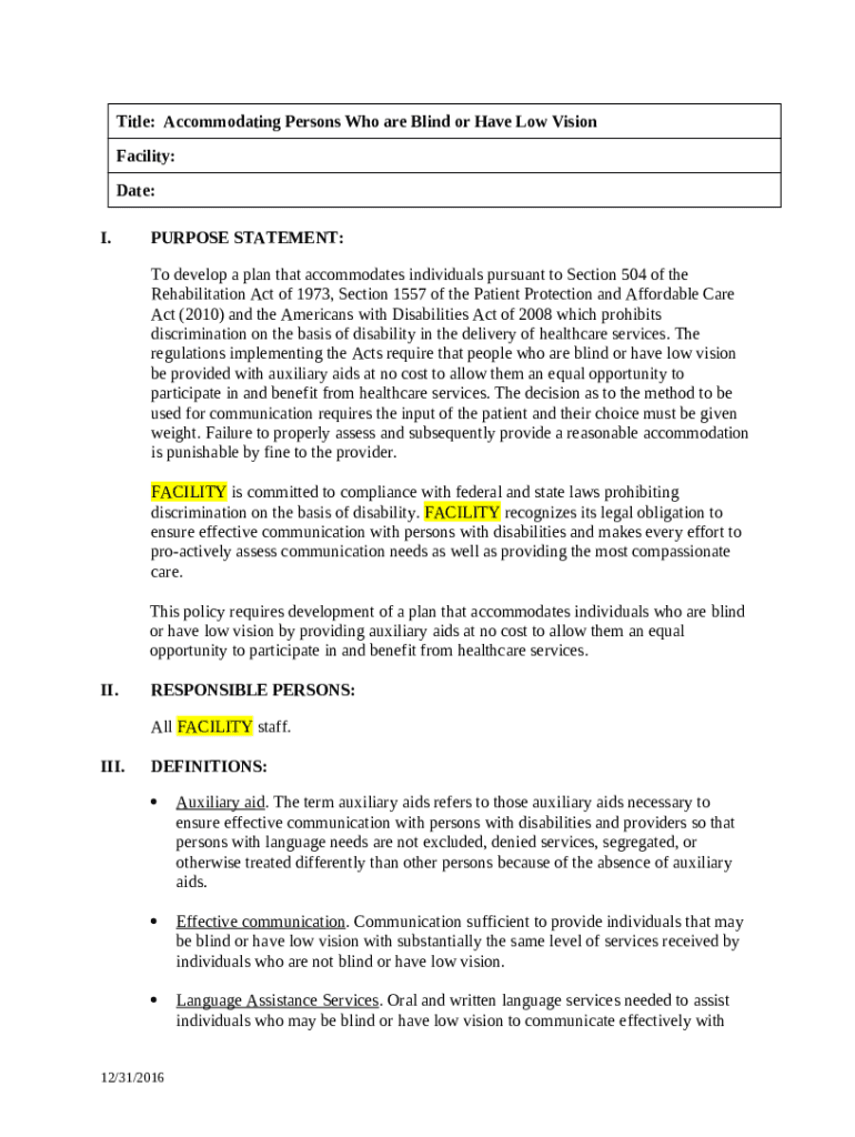Accommodating Persons Who are Blind or Have Low Vision Doc Template ...