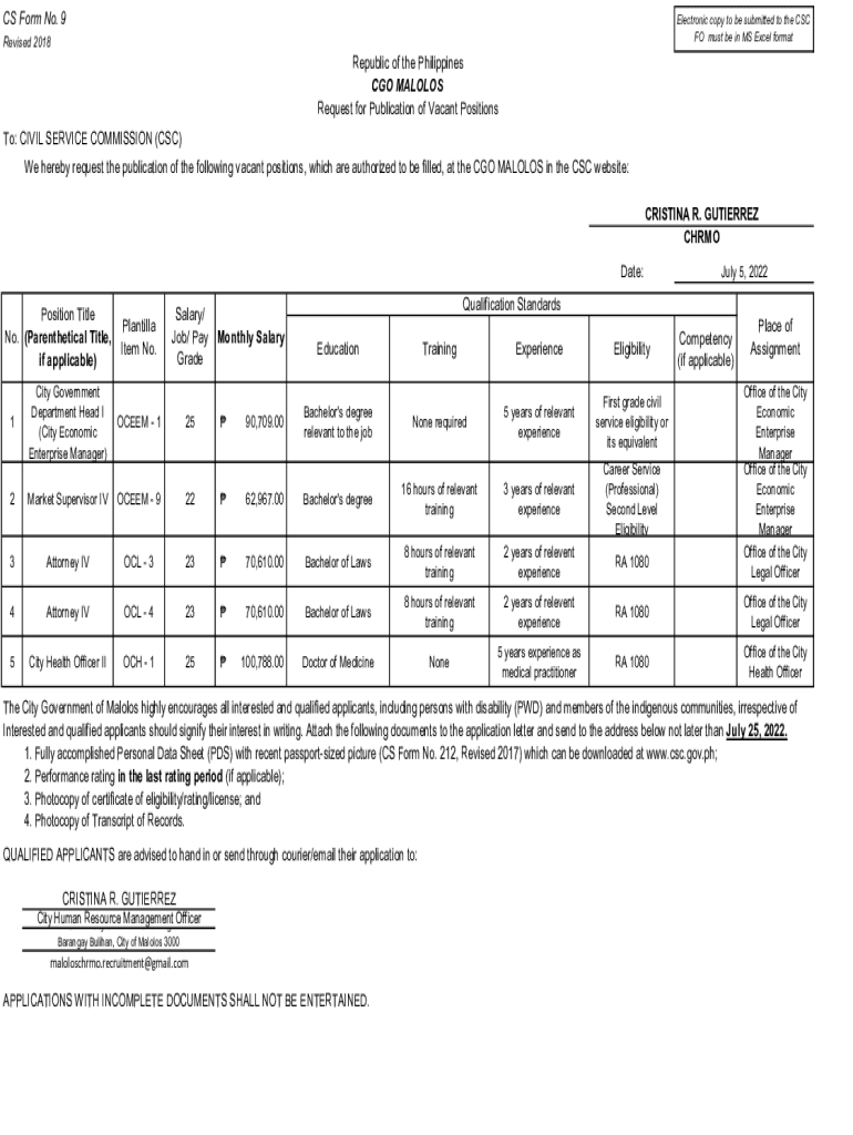 Fillable Online CS-Form-No.-9-Request-for-Publication-of-Vacant ...