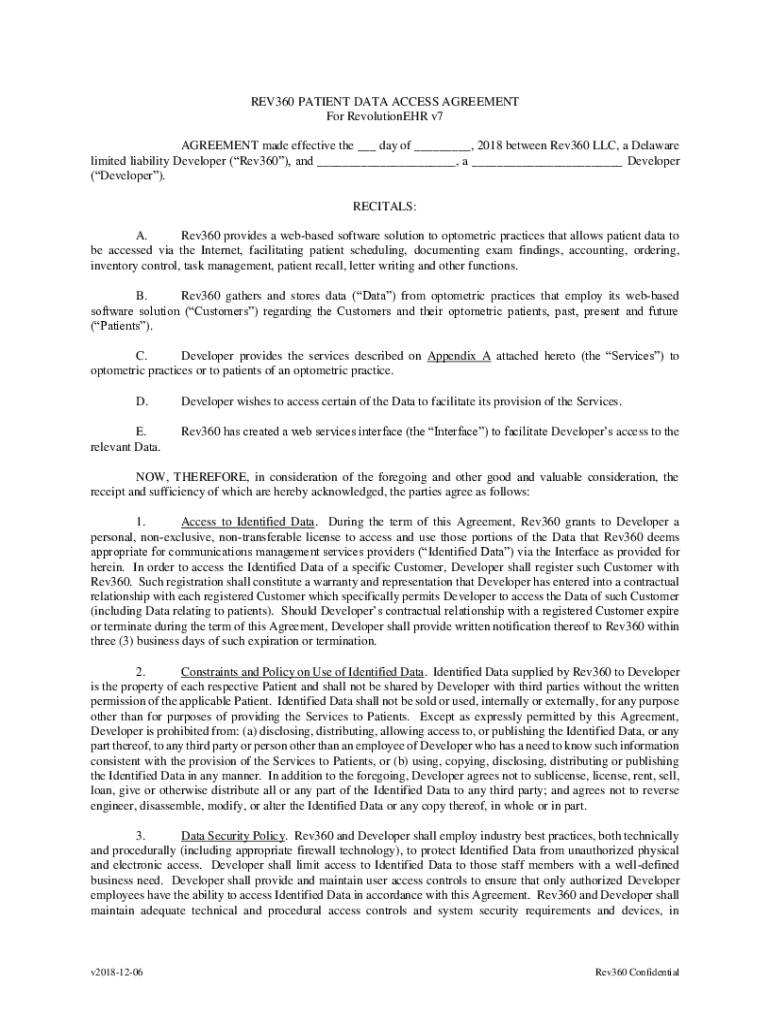 Fillable Online REV360 PATIENT DATA ACCESS AGREEMENT Fax Email Print ...