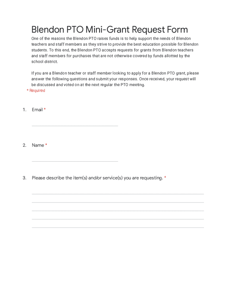 Fillable Online Teacher/Staff mini-grant request application form - PTO ...