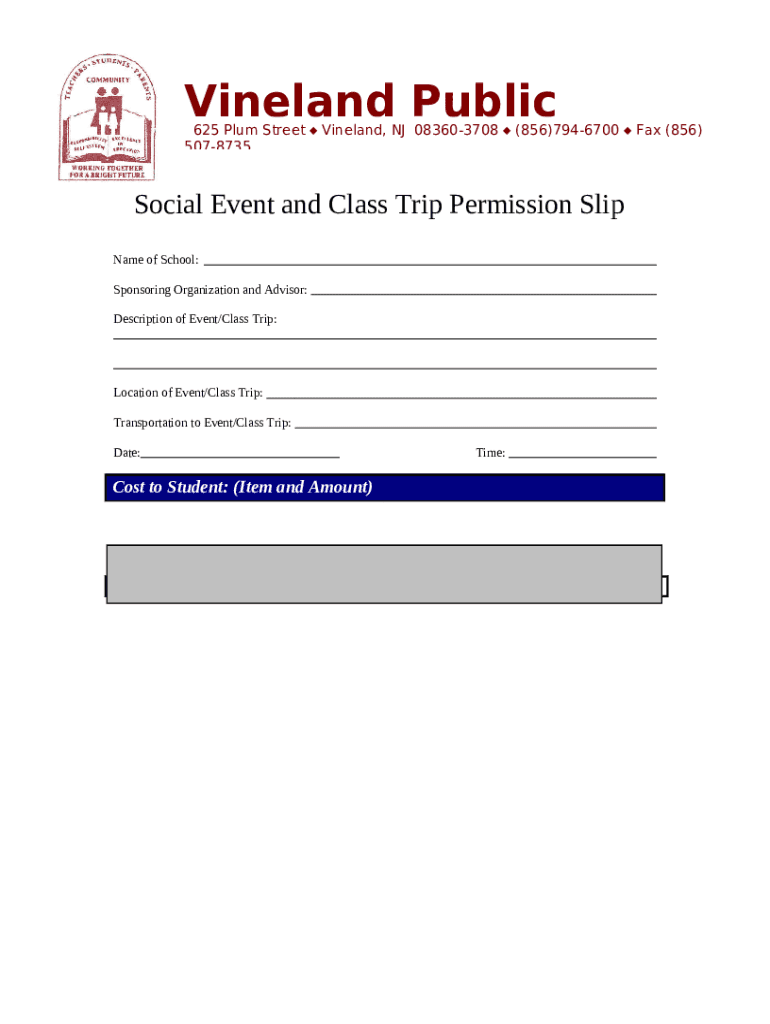 Social Event and Class Trip Permission Slip Doc Template | pdfFiller