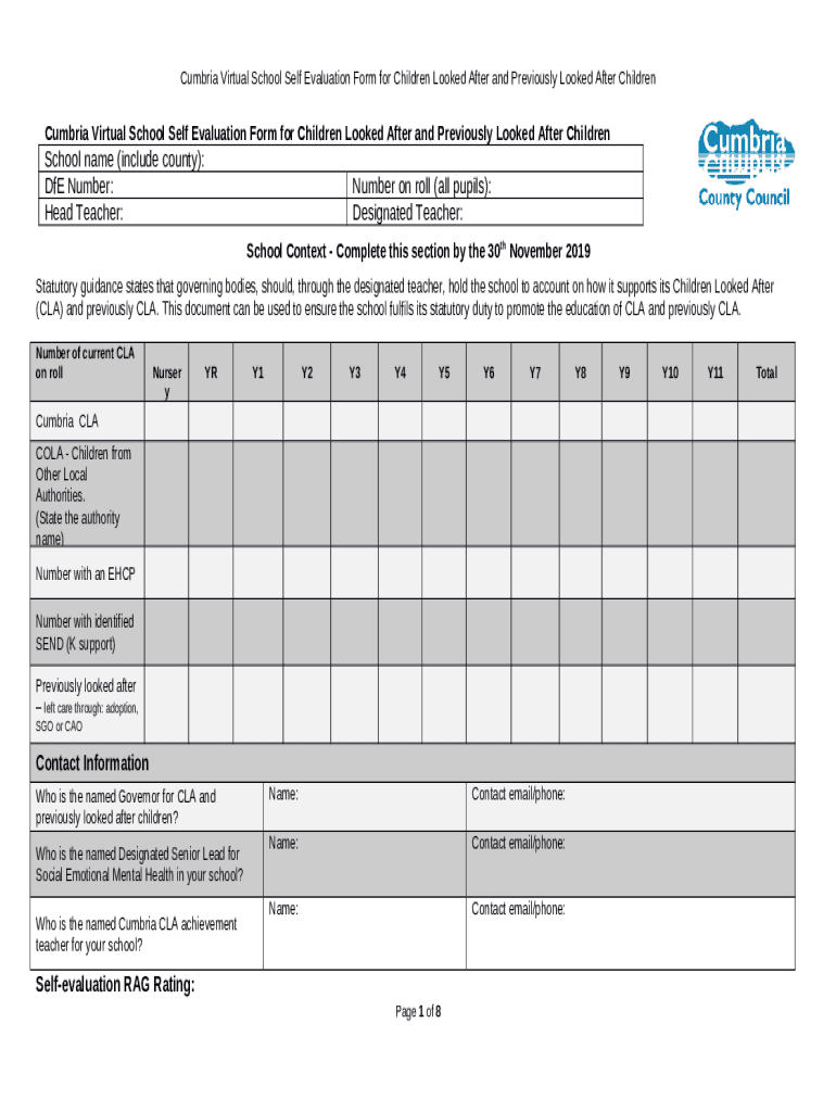 Cumbria CLA SEF . Cumbria SEF for CLA & Previously CLA Doc Template ...