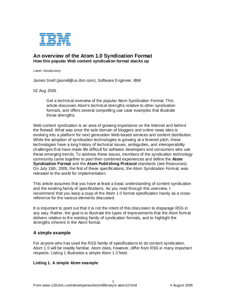 Atom Publishing at and Protocol - The XML Cover Pages Doc Template | pdfFiller