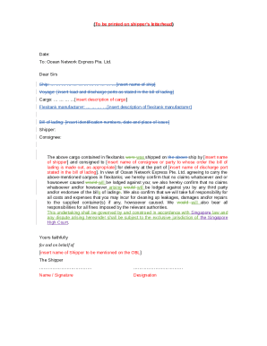 Standard letter of indemnity to be given in return for delivering cargo ...