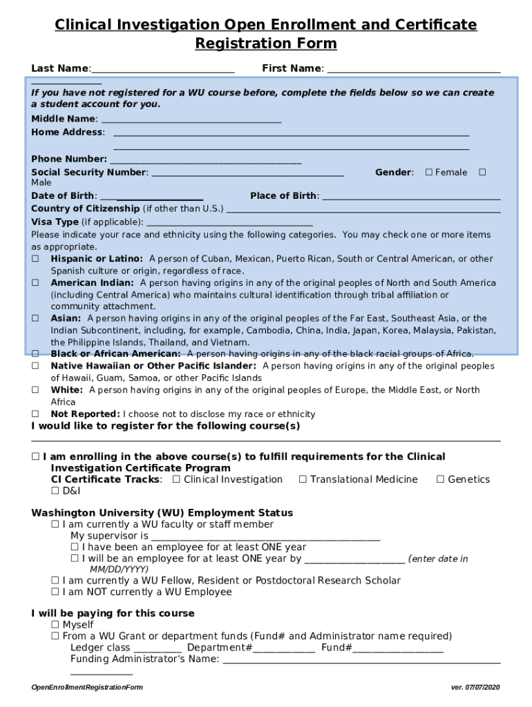 Clinical Investigation Open Enrollment and Certificate ... - crtc wustl ...