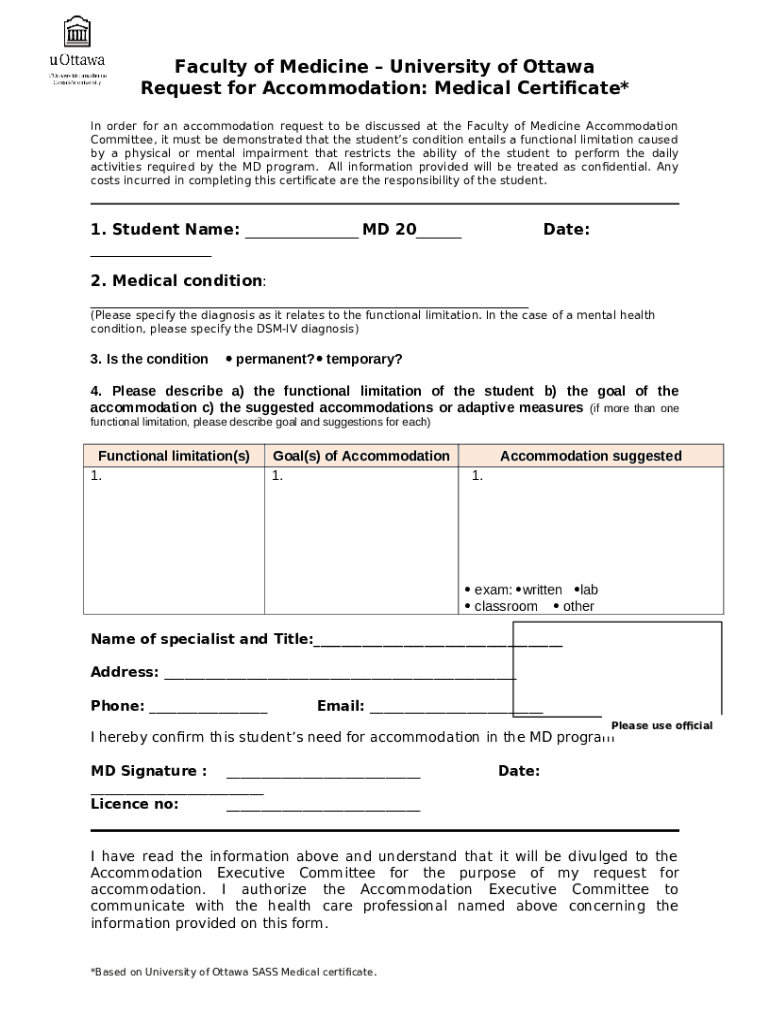 University of Ottawa Request for Accommodation: Medical Doc Template | pdfFiller