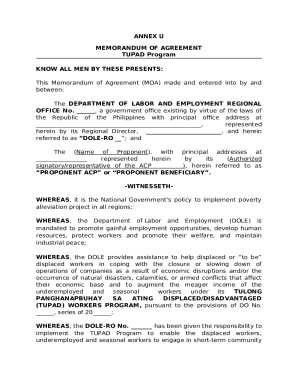 ANNEX UTUPAD Memorandum of Agreement - DOLE 9 Doc Template | pdfFiller