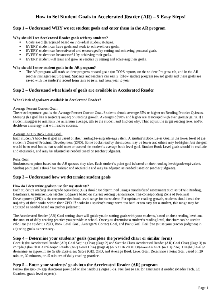 How to Set Student Goals in Accelerated Reader (AR) Doc Template ...