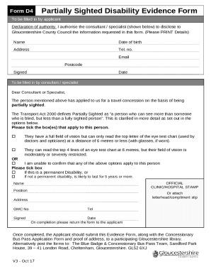 D4 Partially Sighted Disability Evidence Doc Template | pdfFiller