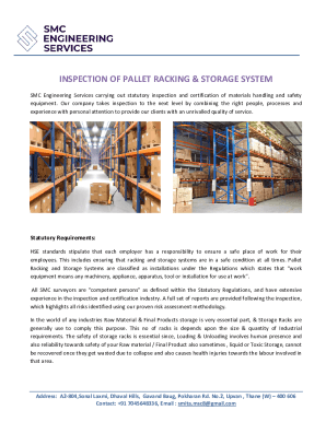 Fillable Online INSPECTION OF PALLET RACKING & STORAGE SYSTEM Fax Email ...