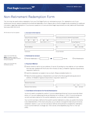 Fillable Online Non-Retirement Redemption Form First Eagle Investment ...