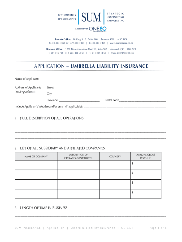 Fillable Online sum insurance! - Strategic Underwriting Managers Inc ...