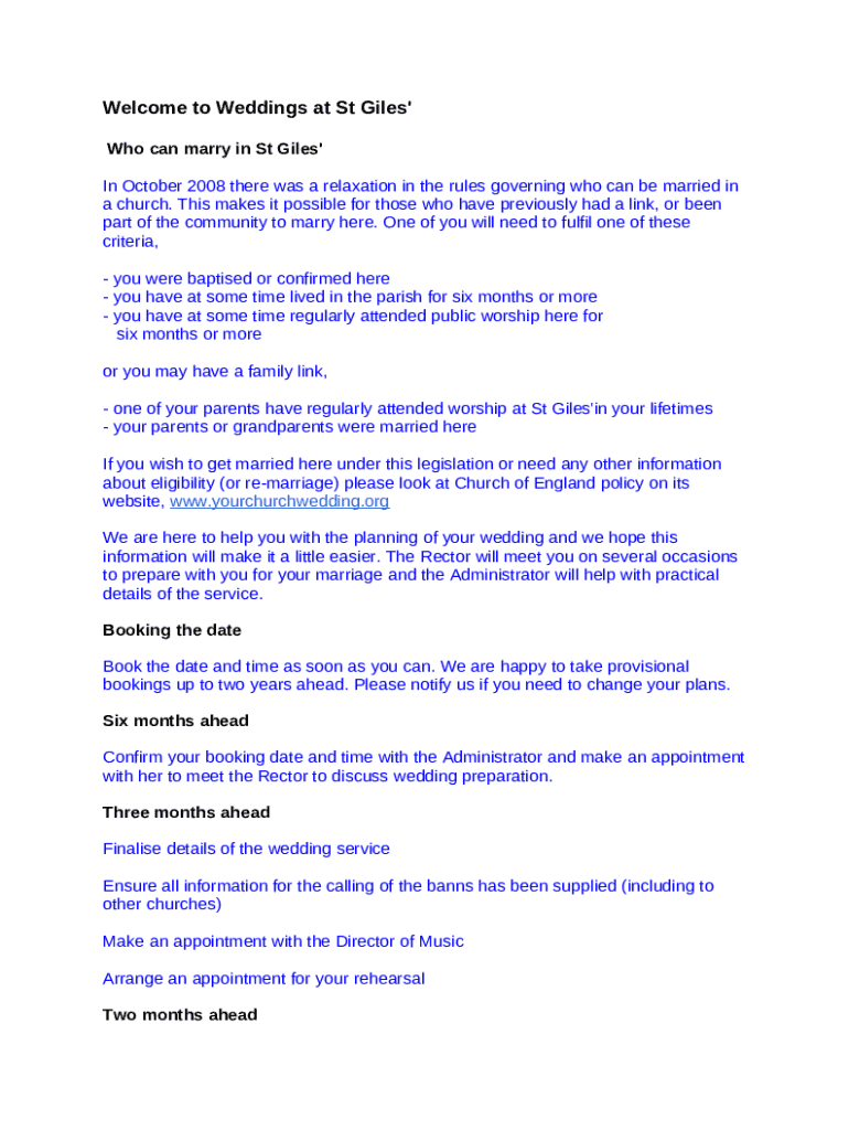 Getting Married at St Giles - A Church Near You Doc Template | pdfFiller