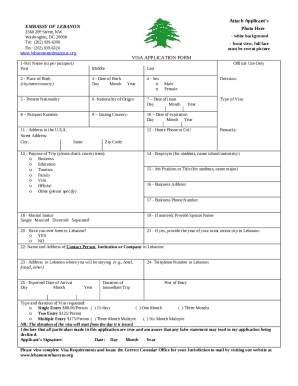 EMBASSY OF LEBANON VISA APPLICATION Attach ... Doc Template | pdfFiller
