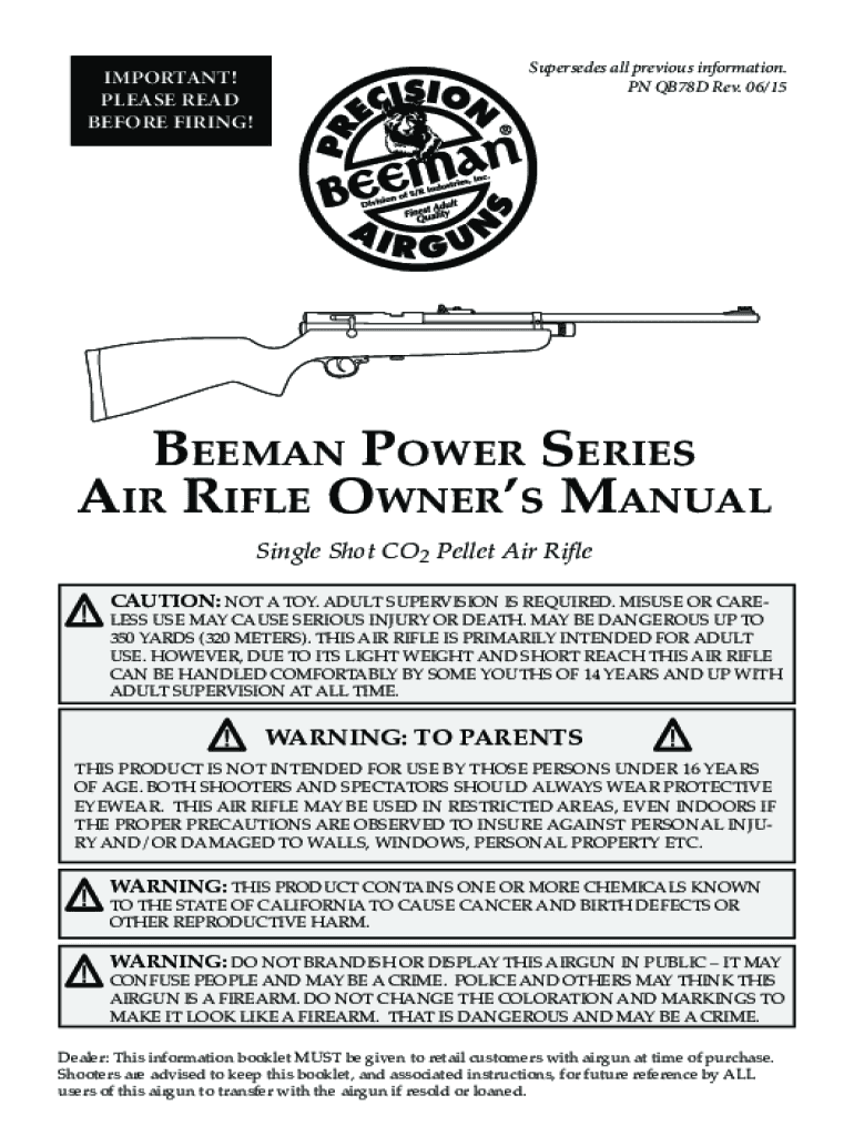 Fillable Online BEEMAN POWER SERIES AIR RIFLE OWNER'S MANUAL Fax Email ...