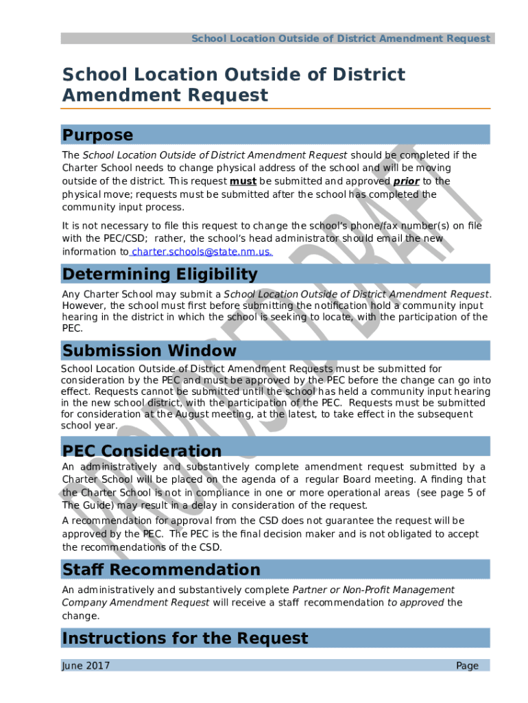 School Location Outside of District Amendment Request Doc Template ...
