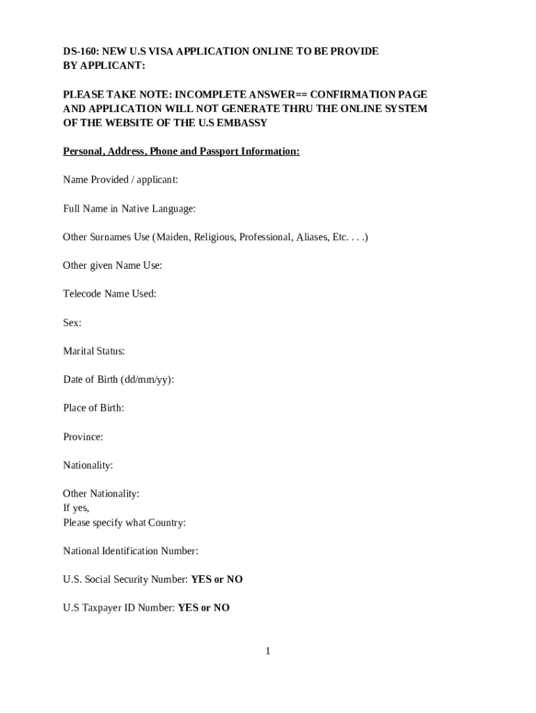 DS-160 Electronic Visa Application - U.S. Embassy Bangkok Doc Template ...