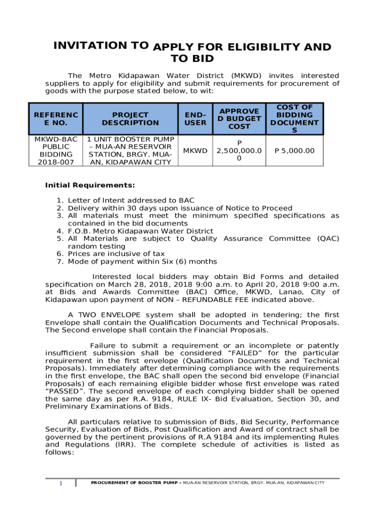 Water District Development Sector ProjectMetro Kidapawan ...
