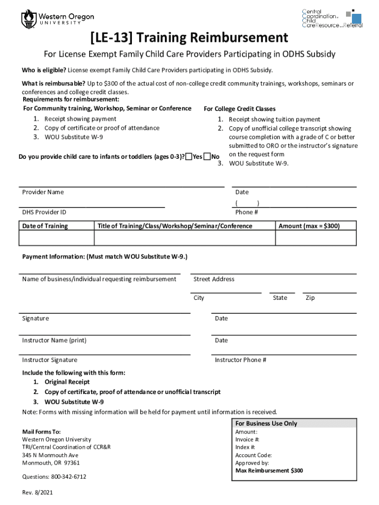 Fillable Online LE-13 Training ReimbursementSEIU 503 Fax Email Print - pdfFiller