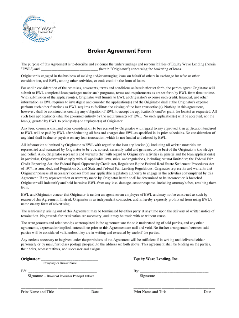 Fillable Online Broker Agreement Form Fax Email Print - pdfFiller