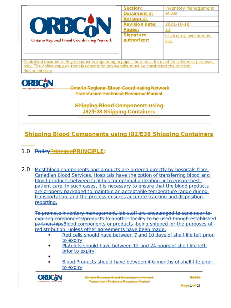 Receipt of products - Canadian Blood Services Doc Template | pdfFiller