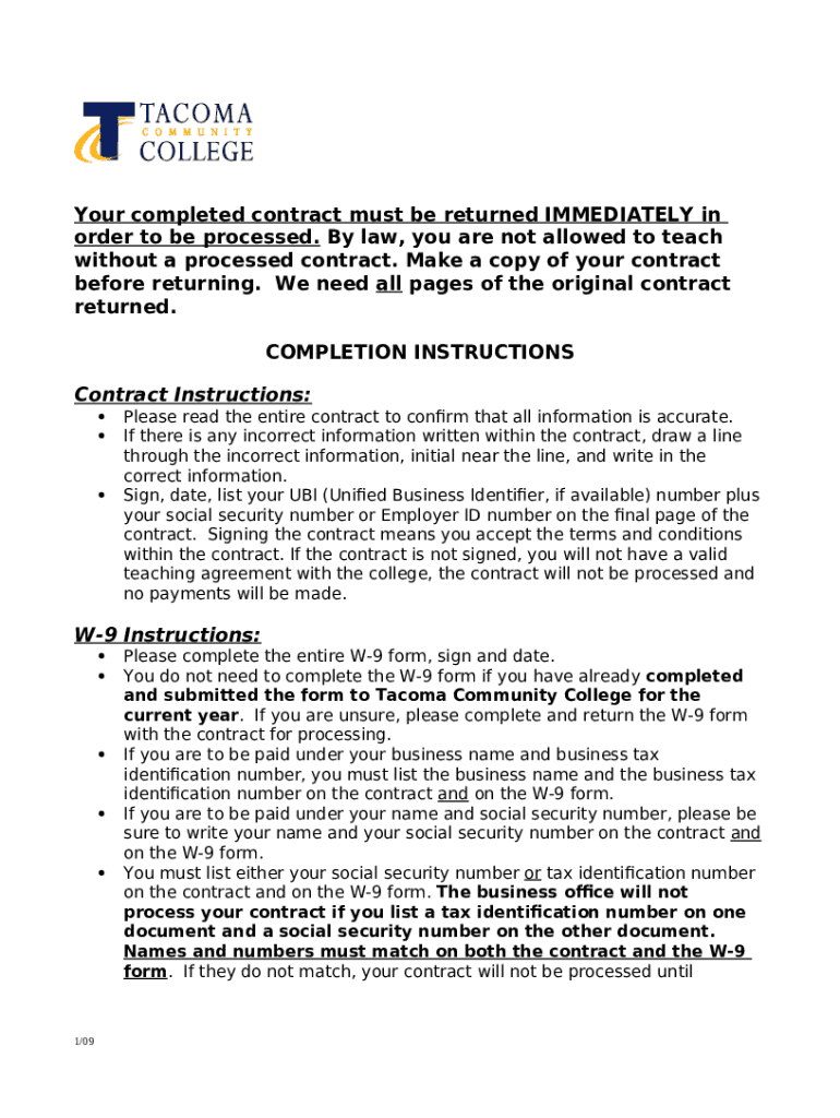Instruction for completing contract and W-9 Doc Template | pdfFiller