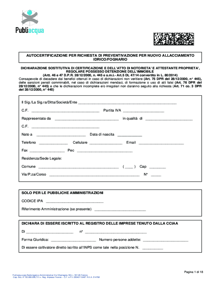 Compilabile Online autocertificazione per richiesta di preventivazione ... Fax Email Stampa ...